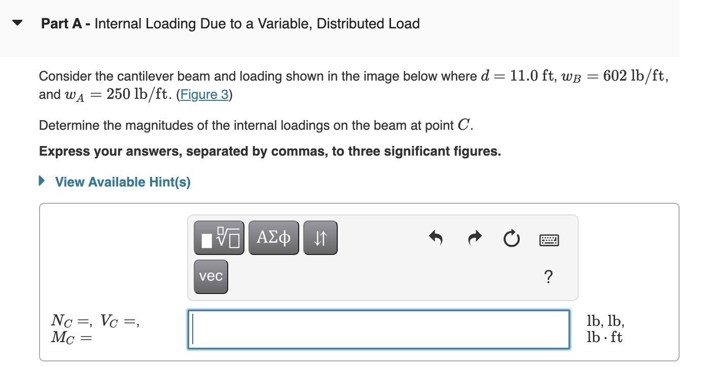 Part A - Internal Loading Due to a Variable, | Chegg.com