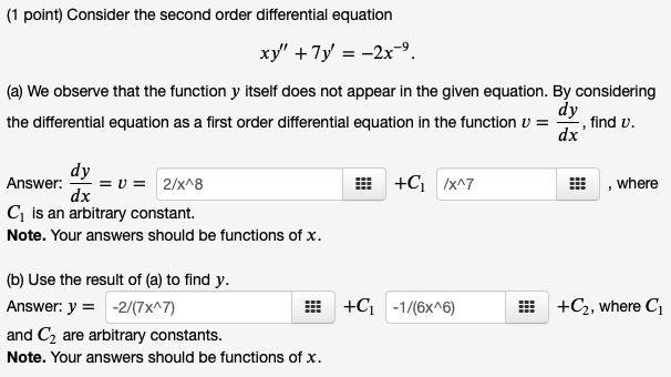 Solved (1 point) Consider the second order differential | Chegg.com