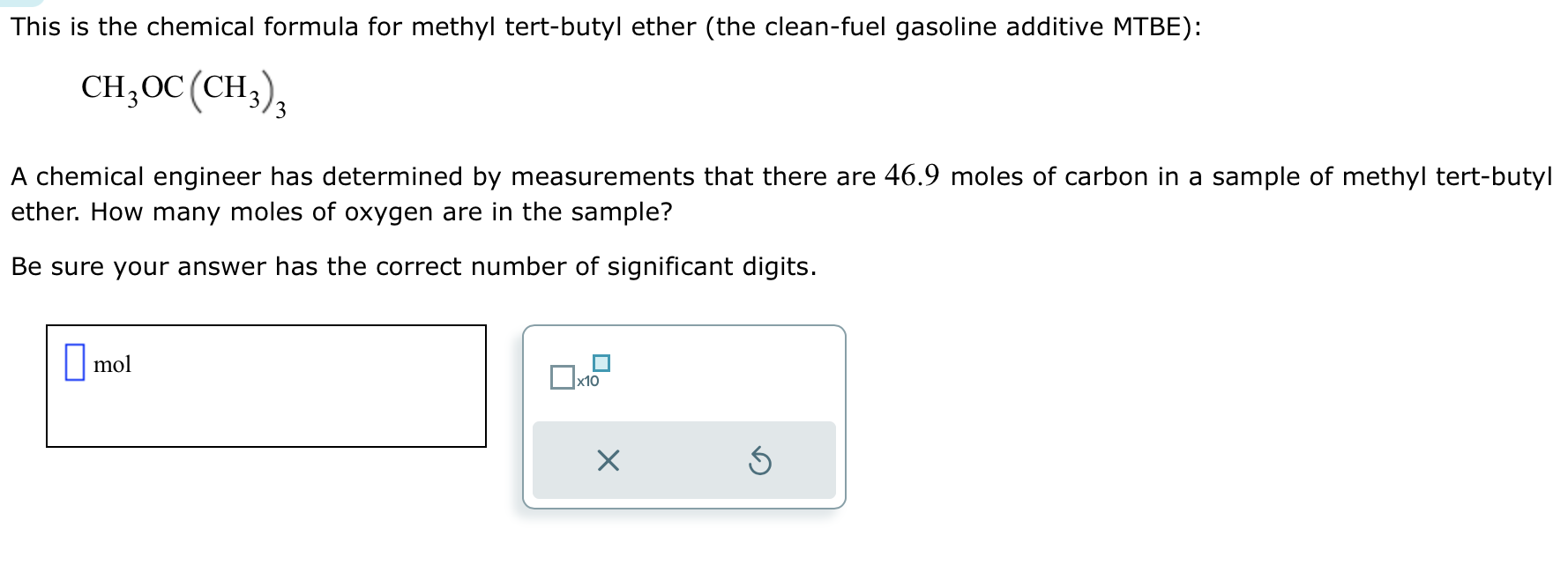 Solved This is the chemical formula for methyl tert-butyl | Chegg.com