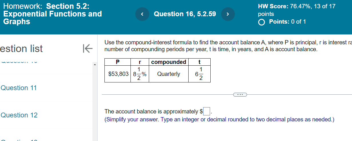 Solved Homework: Section 5.2: HW Score: 76.47%,13 of 17 | Chegg.com