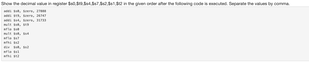 Solved Show the decimal value in register $ s0,$t9,$ s4,$ | Chegg.com
