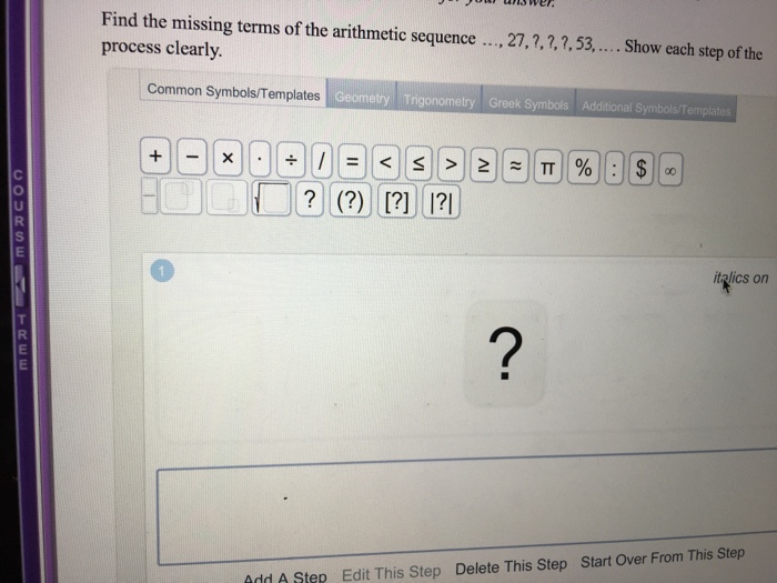 Solved Find the missing terms of the arithmetic sequence. | Chegg.com