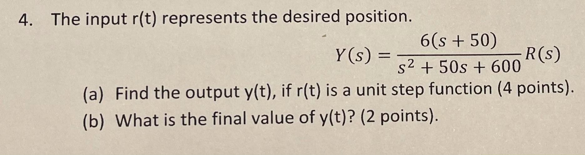 Solved 4. The input r(t) represents the desired position. | Chegg.com