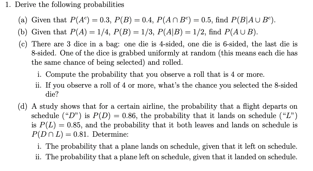 Solved Derive the following probabilities (a) Given that | Chegg.com