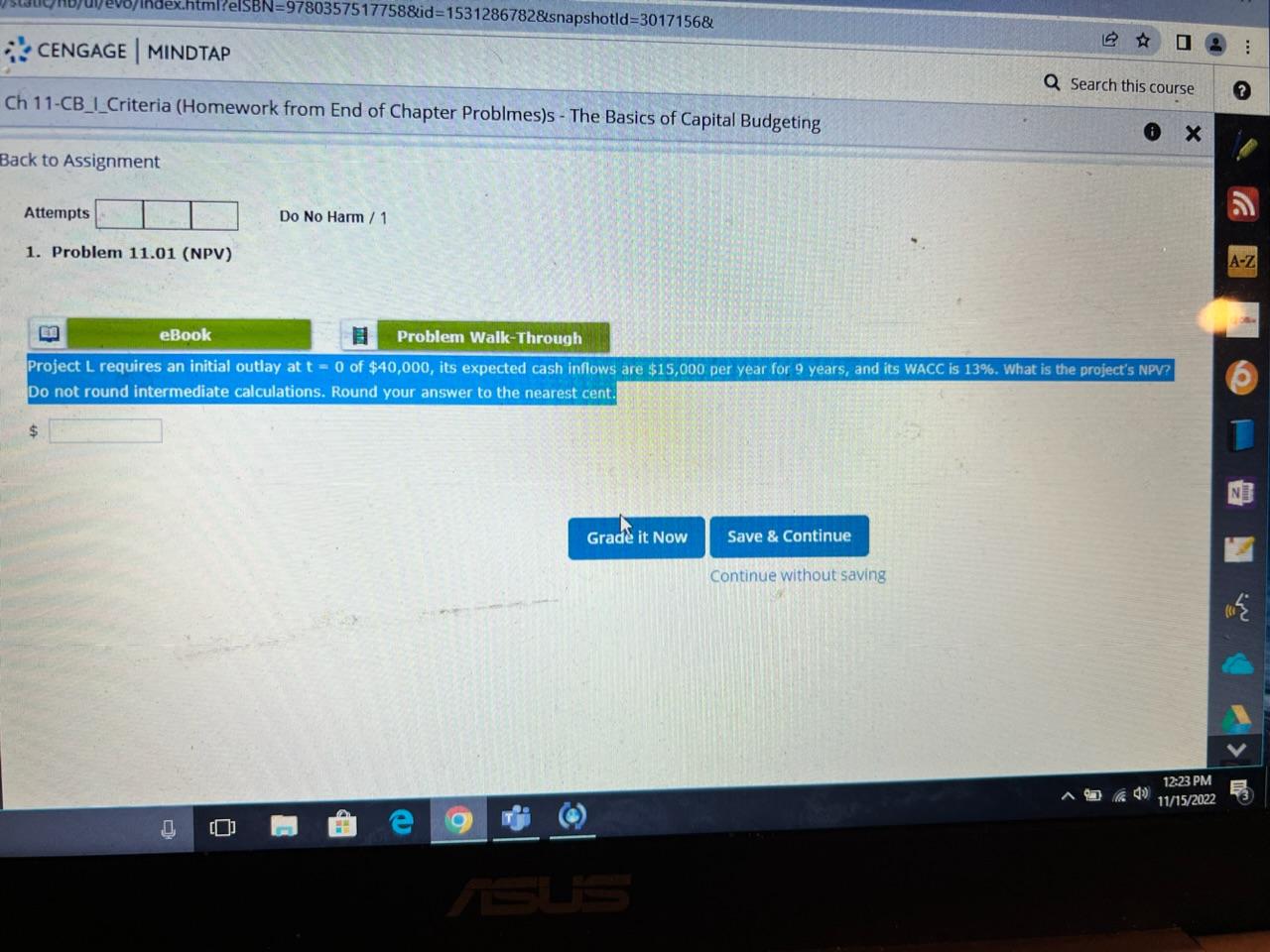 Solved Attempts Do No Harm / 1 1. Problem 11.01 (NPV) | Chegg.com