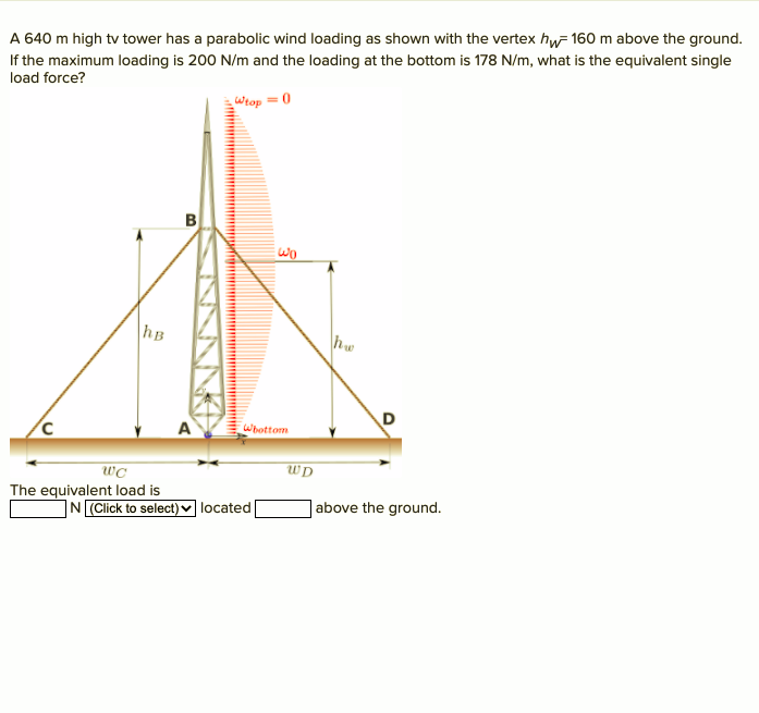 Solved A 640 m high tv tower has a parabolic wind loading as | Chegg.com