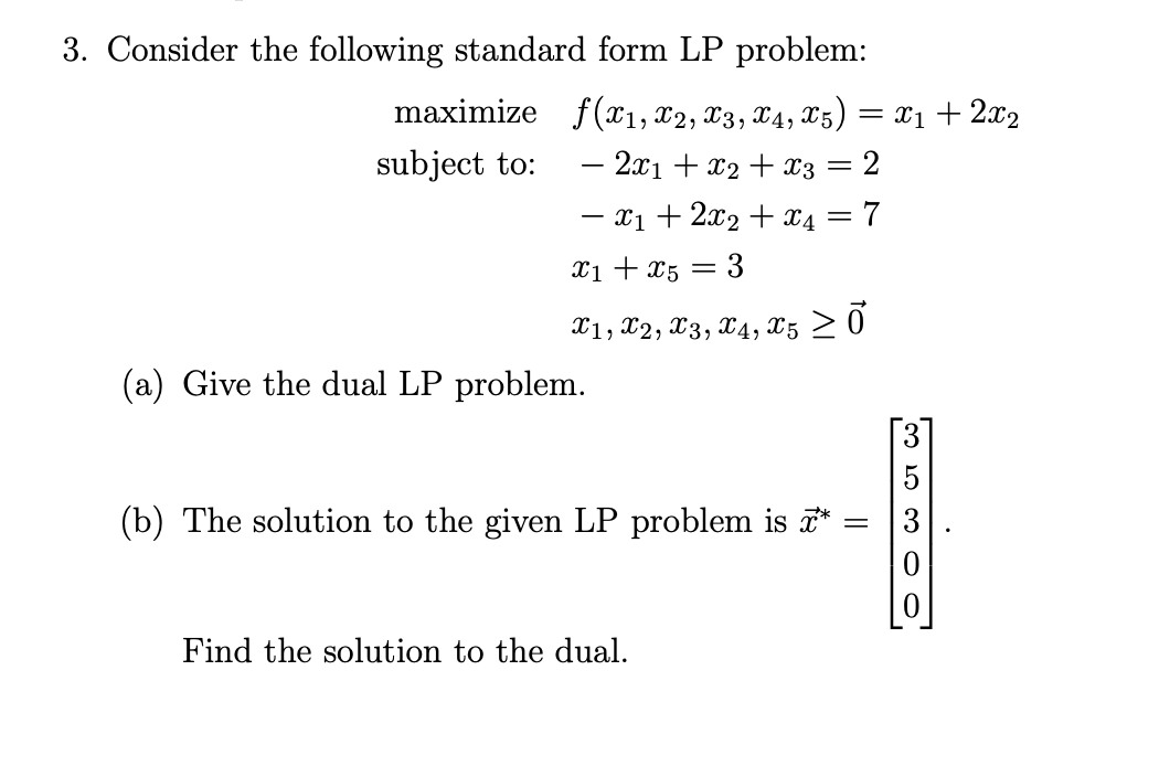 Solved 3. Consider the following standard form LP problem: | Chegg.com