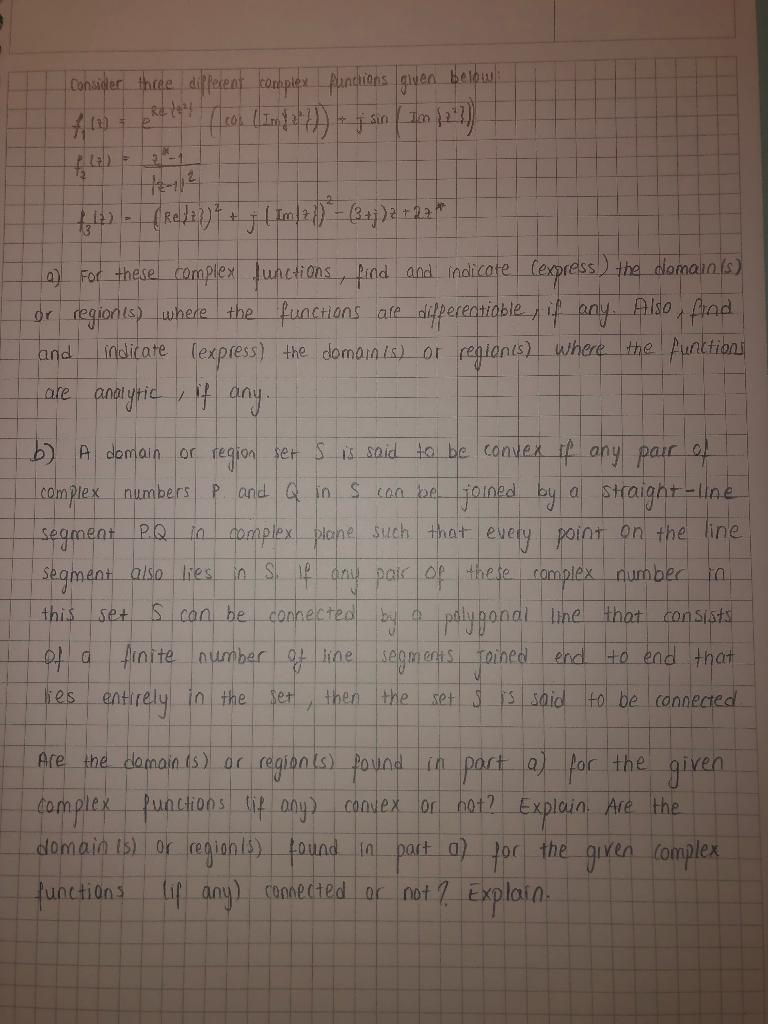 Consider three different complex functions given | Chegg.com