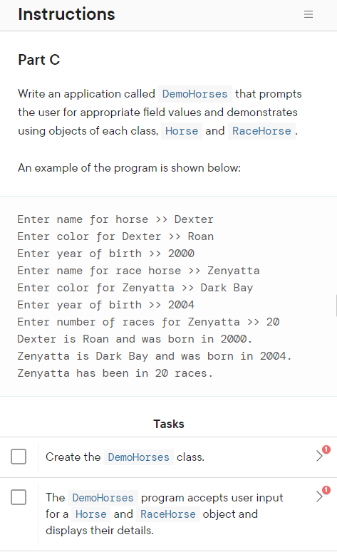 Solved Create a class named Horse that contains data fields | Chegg.com