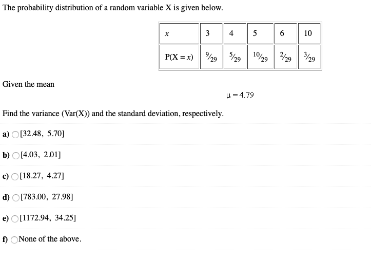 Solved The probability distribution of a random variable X | Chegg.com