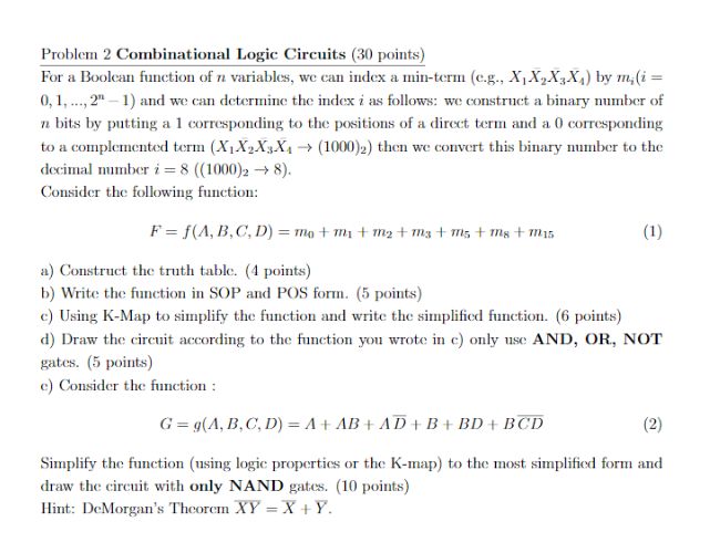Solved Problem 2 Combinational Logic Circuits (30 points) | Chegg.com