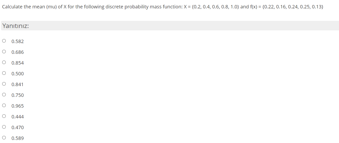 Solved Calculate the mean (mu) of X for the following | Chegg.com