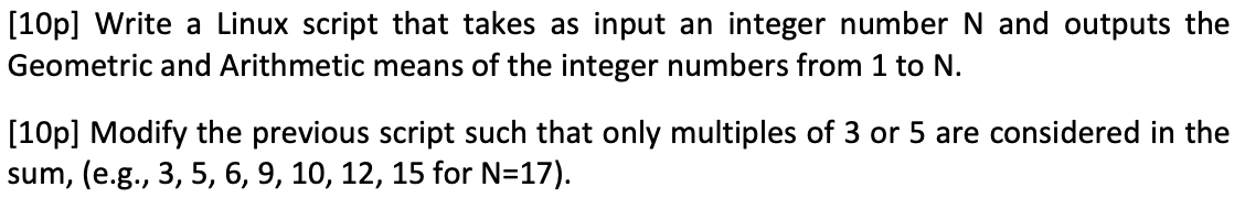 Solved [10p] Write a Linux script that takes as input an | Chegg.com