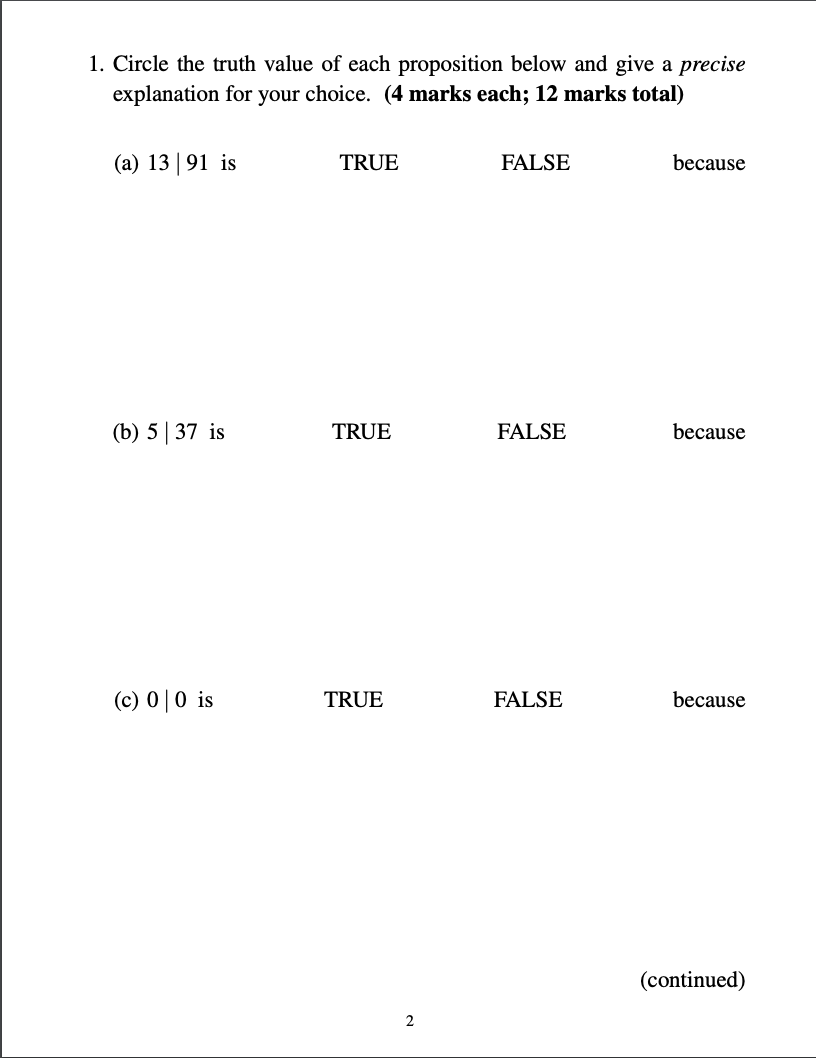 Solved 1. Circle the truth value of each proposition below | Chegg.com