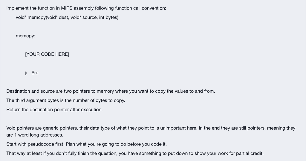 Solved Implement The Function In Mips Where It Says Your 