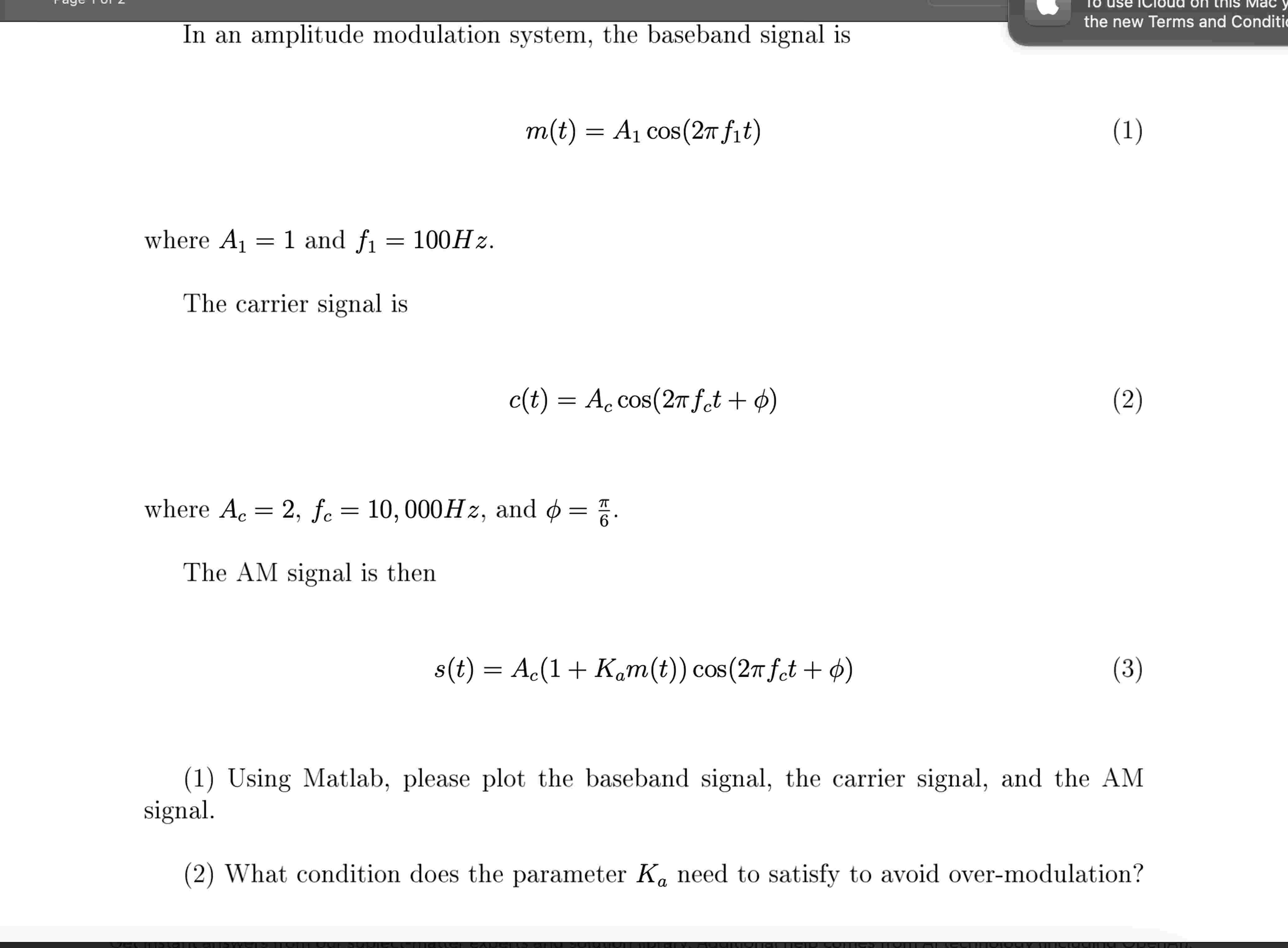 In an ﻿amplitude modulation system, the baseband | Chegg.com