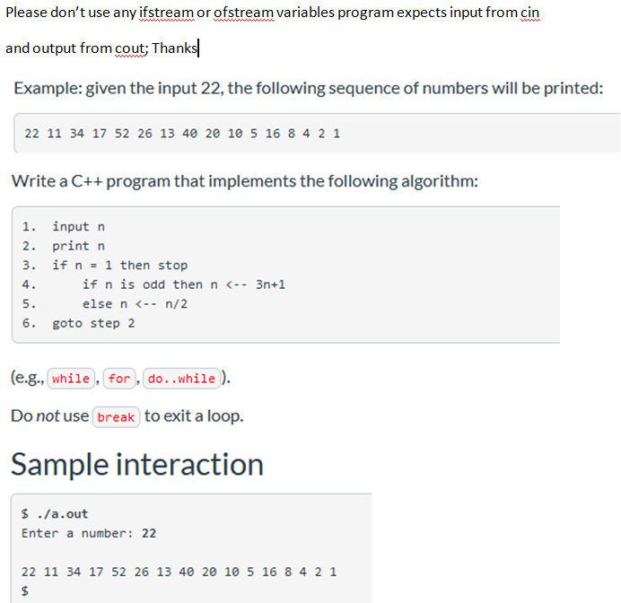 Solved Please don't use any ifstream or ofstream variables | Chegg.com