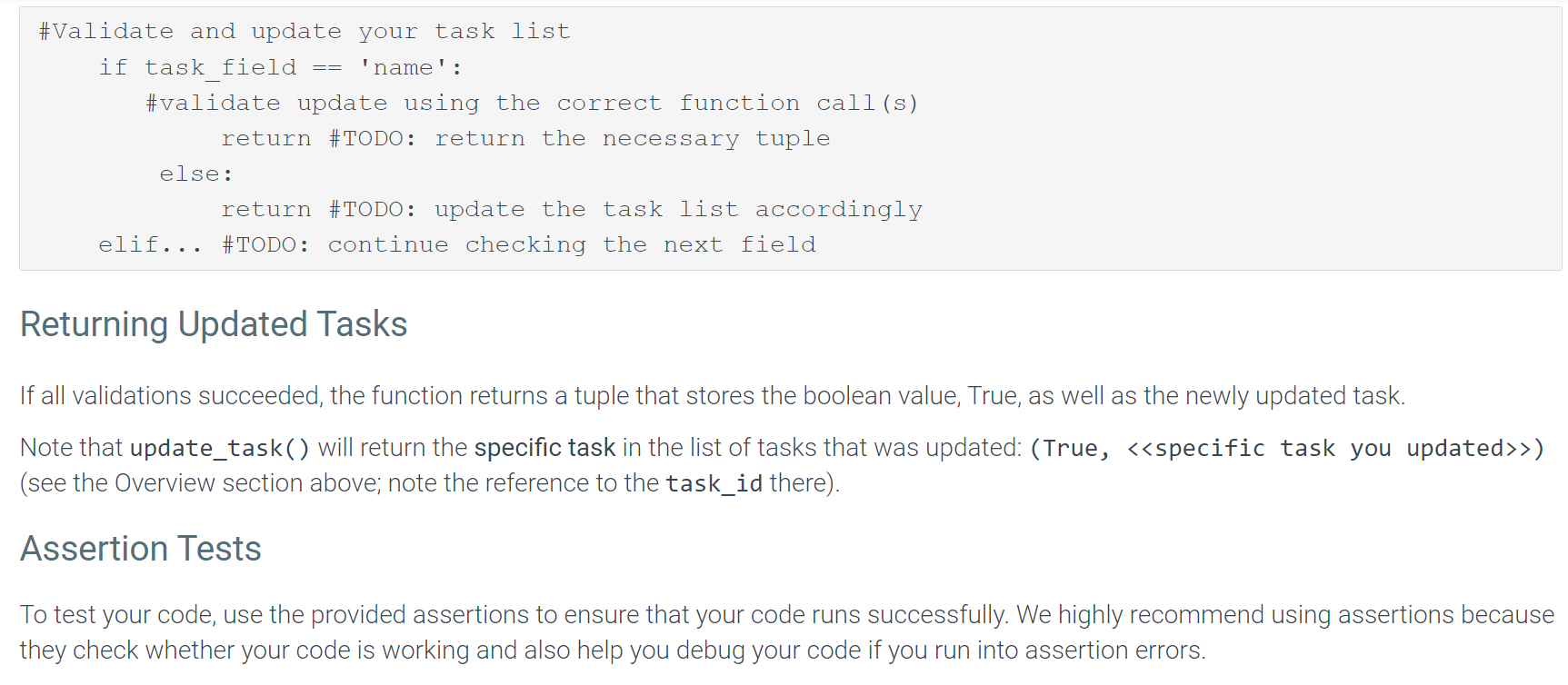 Solved Create a function update_task() that will expect four | Chegg.com
