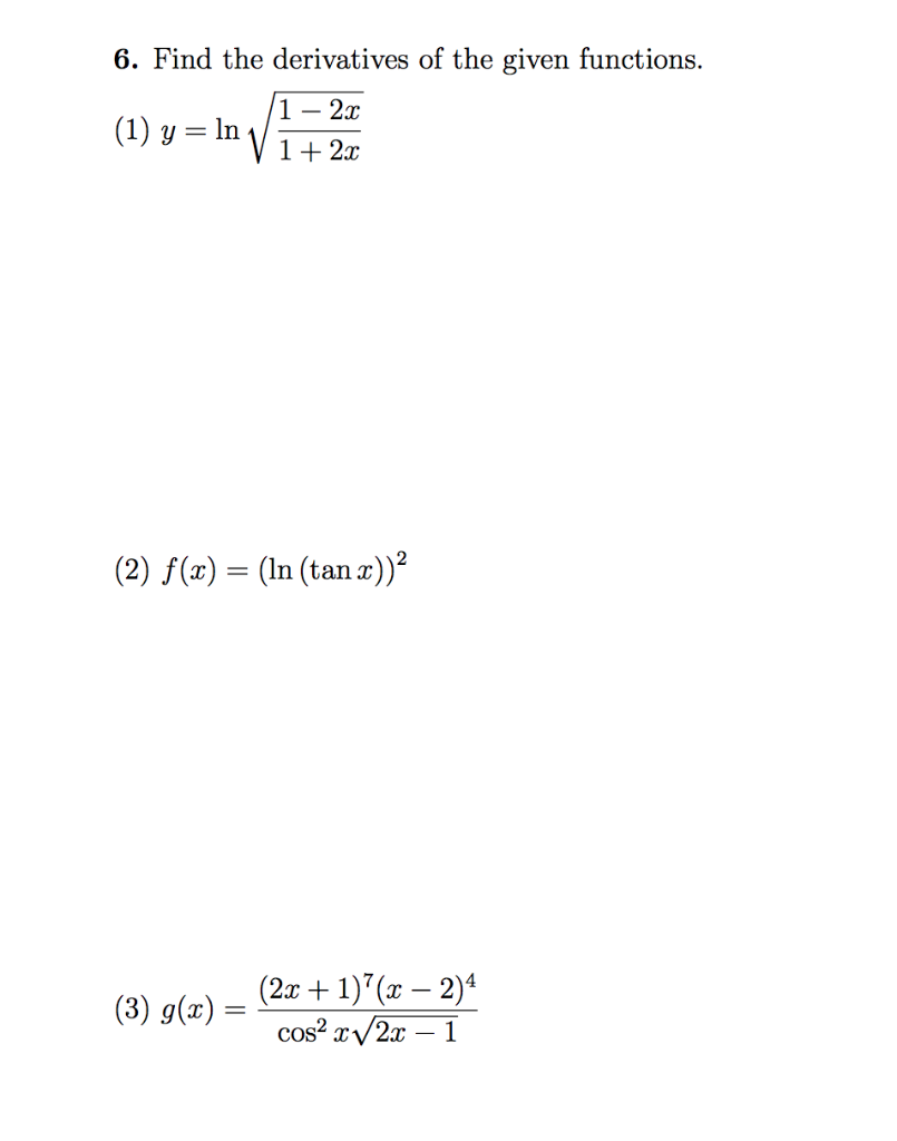 Solved 6 Find The Derivatives Of The Given Functions 2c 1
