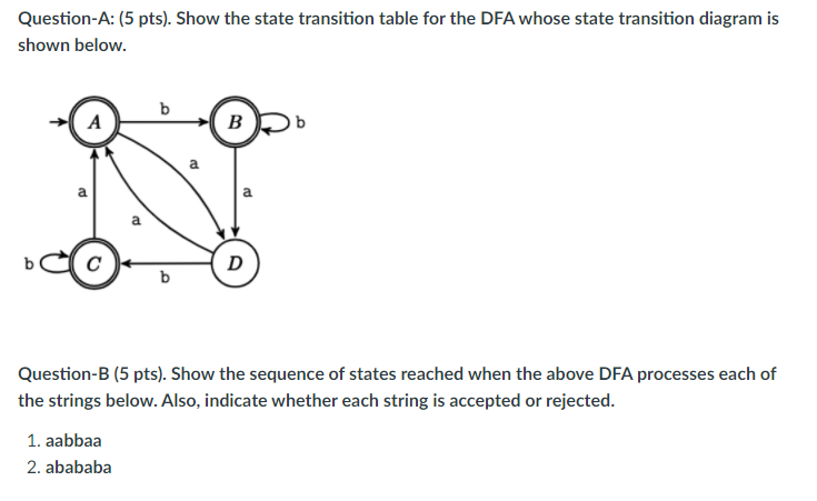 Solved Question-A: (5 pts). Show the state transition table | Chegg.com