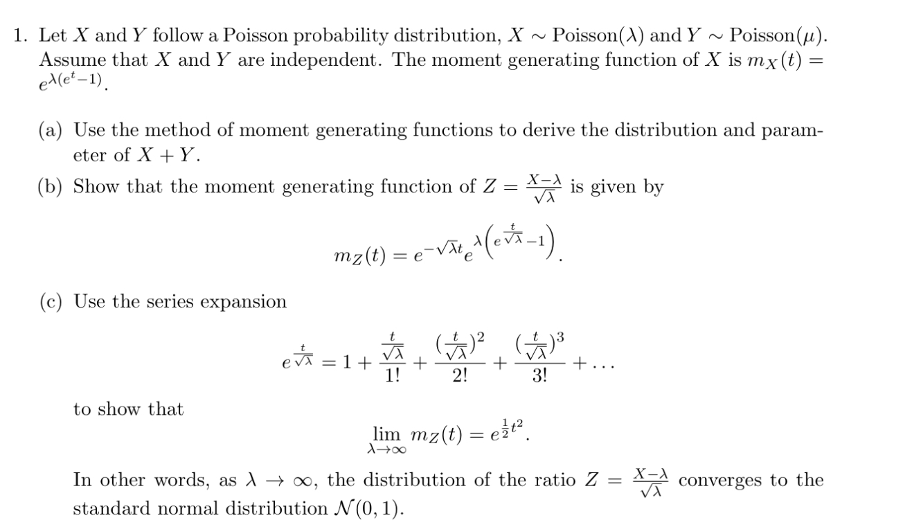Solved 1. Let X and Y follow a Poisson probability | Chegg.com