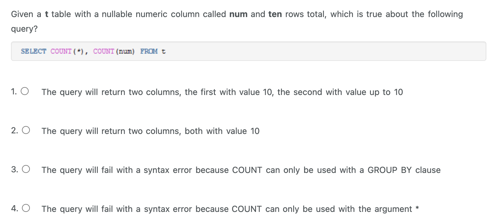 Solved Given a t table with a nullable numeric column called | Chegg.com