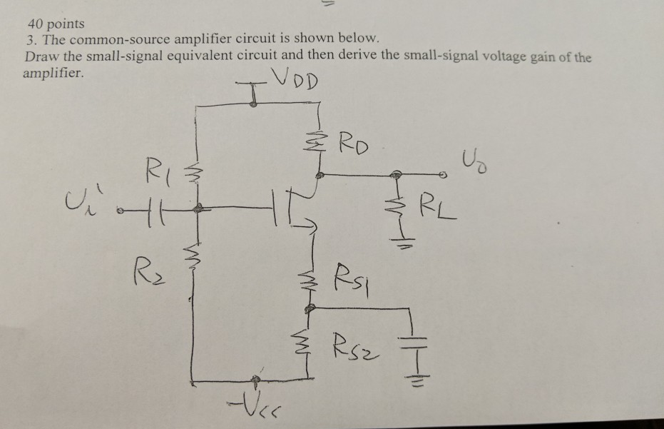 Solved 40 points 3. The common-source amplifier circuit is | Chegg.com