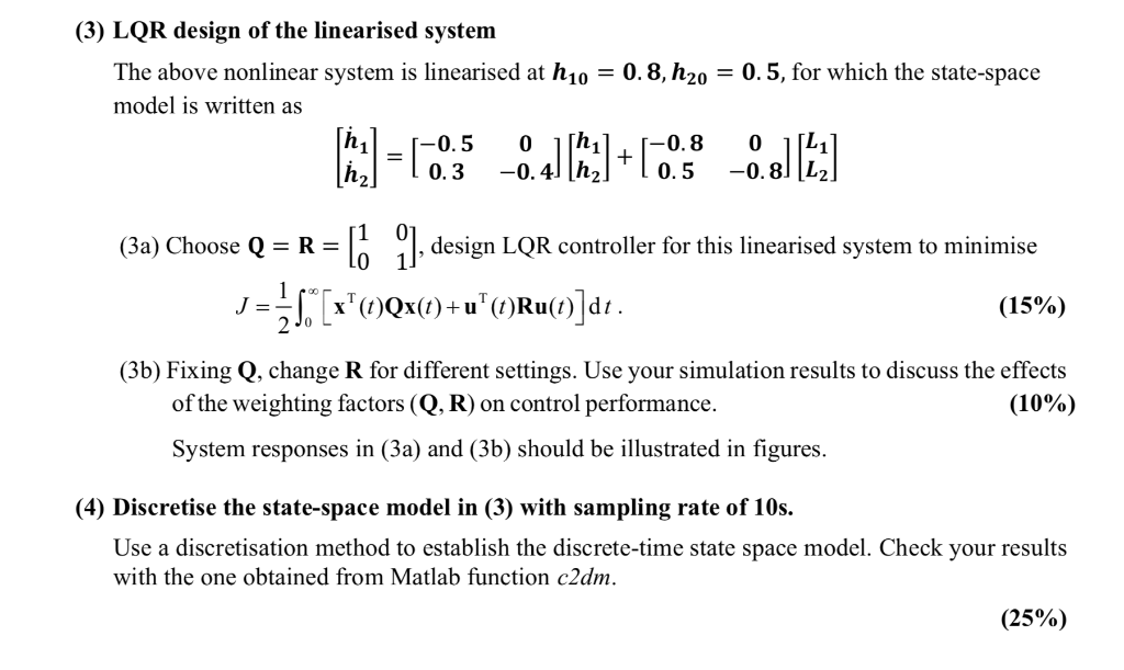(3) LQR design of the linearised system The above | Chegg.com