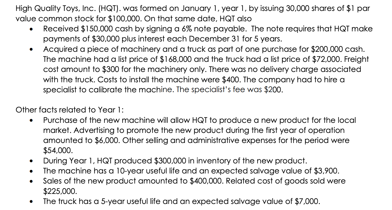 High Quality Toys, Inc. (HQT). was formed on January | Chegg.com