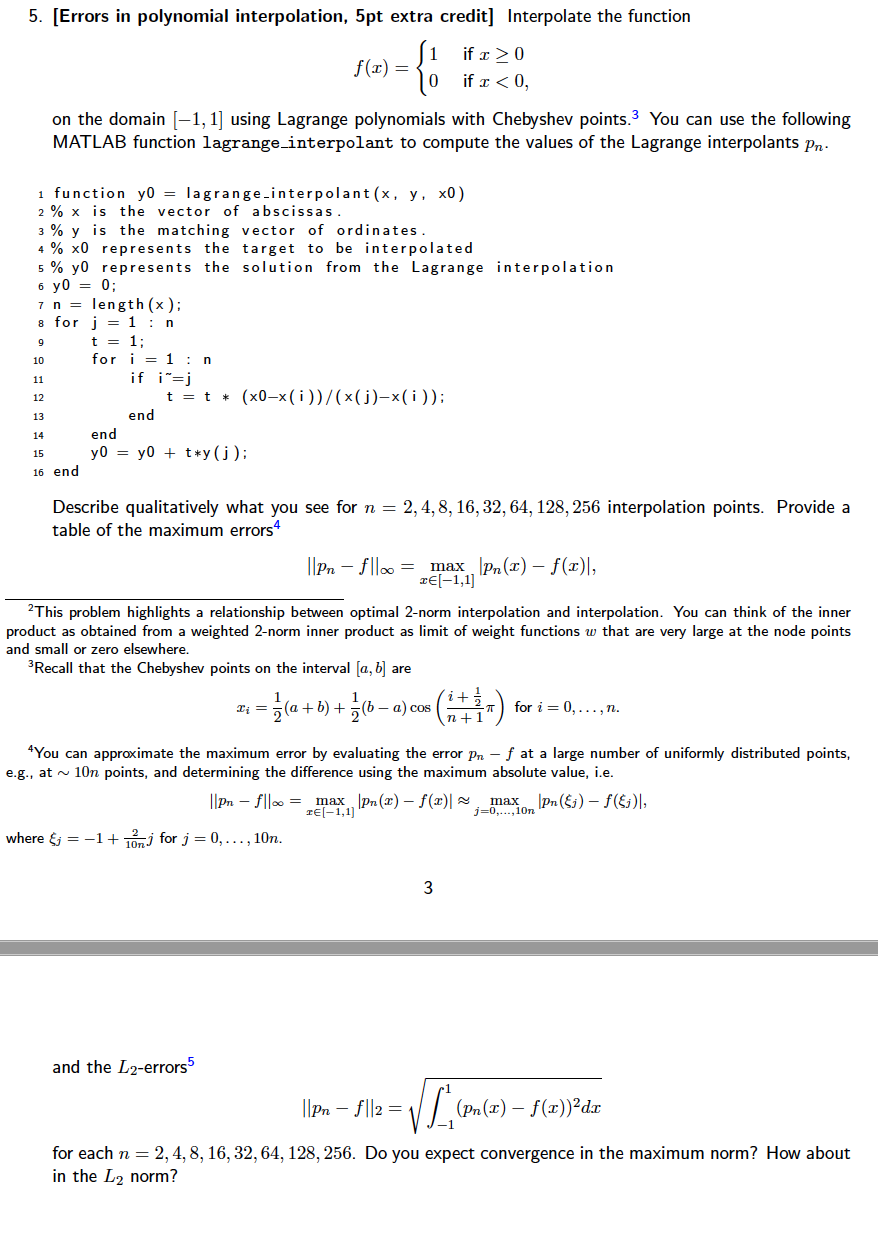 5. [Errors in polynomial interpolation, 5pt extra | Chegg.com
