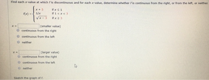 Solved Find each x-value at which f is discontinuous and for | Chegg.com