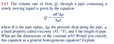 Solved 1.13 The volume rate of flow, Q through a pipe | Chegg.com
