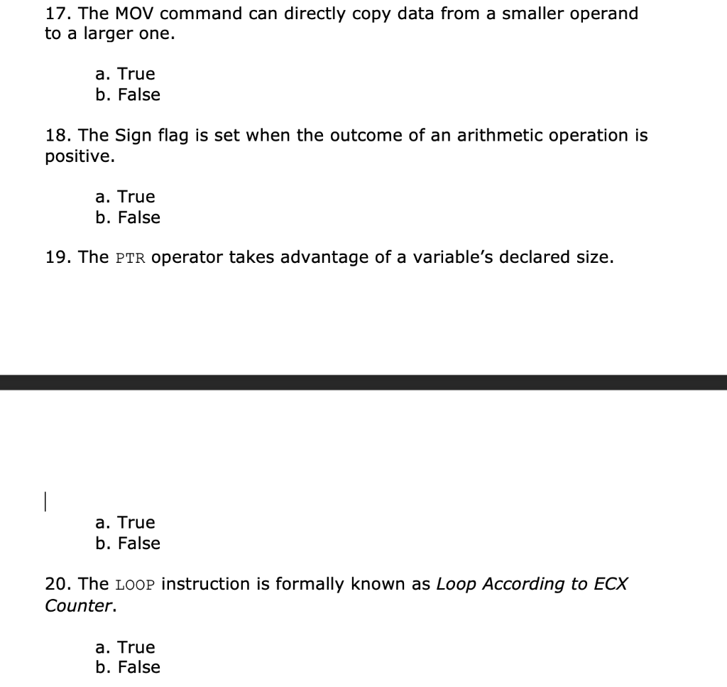 Solved 17 The MOV Command Can Directly Copy Data From A Chegg