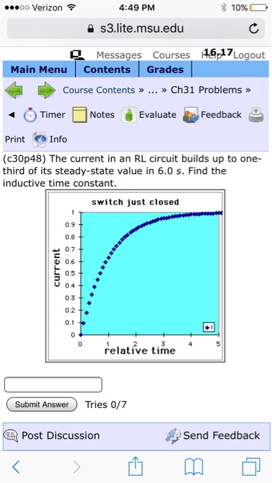 Solved The current in an RL circuit builds up to one-third | Chegg.com