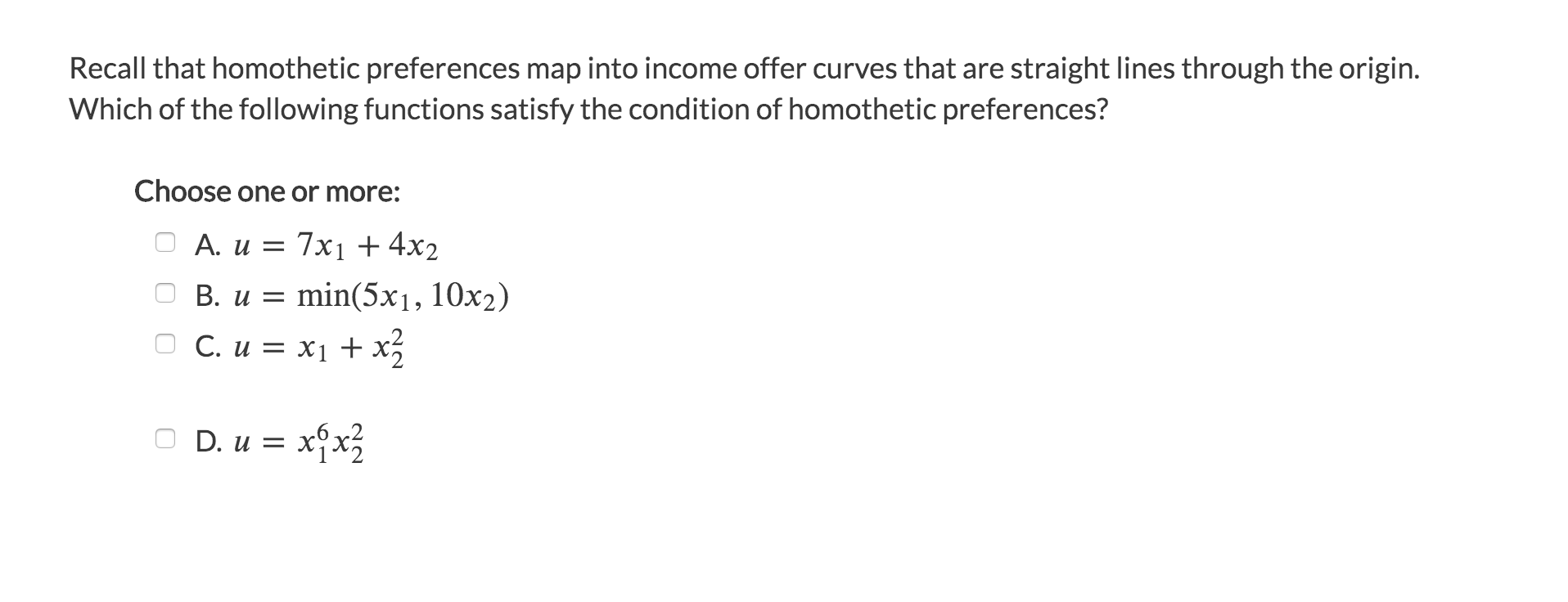 Solved Recall that homothetic preferences map into income | Chegg.com