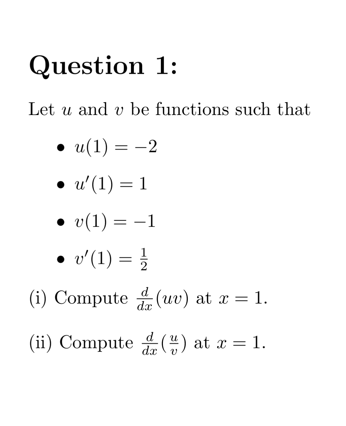 Solved Question 1: Let u and v be functions such that - | Chegg.com