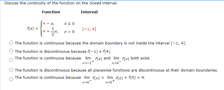 Solved Discuss the continuity of the function on the closed | Chegg.com