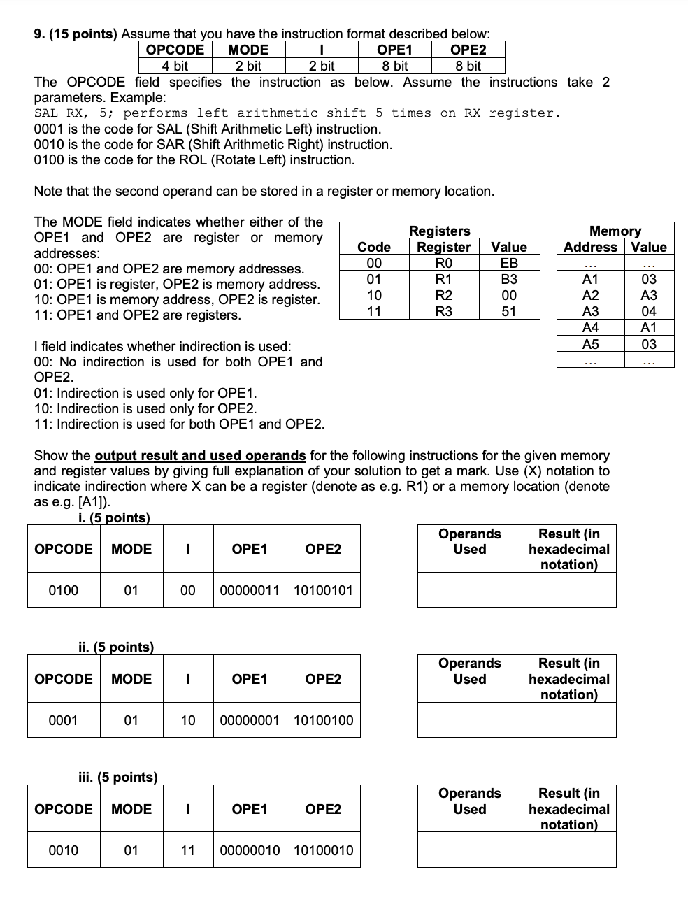 Solved 9. (15 points) Assume that you have the instruction | Chegg.com