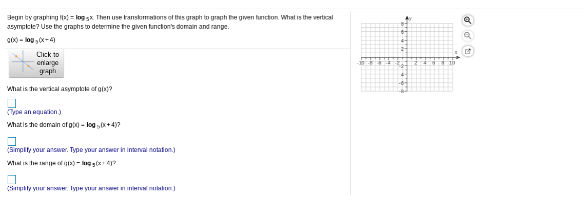 Solved Begin by graphing f(x) = log 5x. Then use | Chegg.com