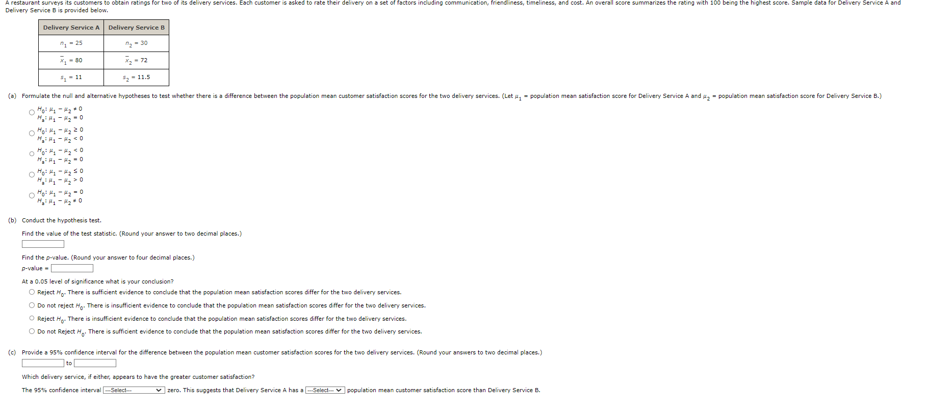 Solved Delivery Service B is provided | Chegg.com