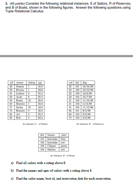 Solved 2. (50 points) Consider the following relations for | Chegg.com