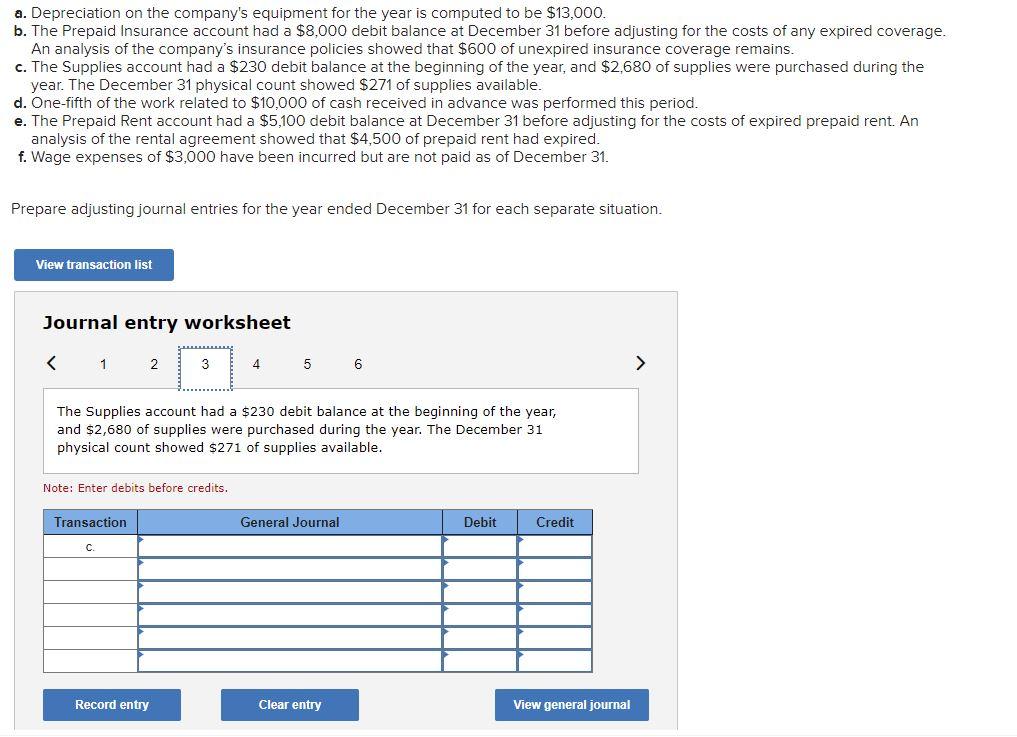 Solved A Depreciation On The Company s Equipment For The Chegg
