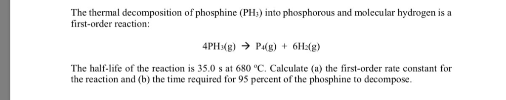 Solved The thermal decomposition of phosphine (PH3) into | Chegg.com