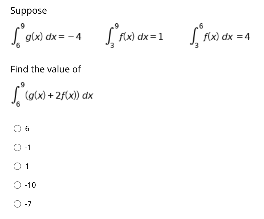 Solved Suppose 9 g(x) dx= -4 şi r\x) dx=1 $*rx ) dx = Find | Chegg.com