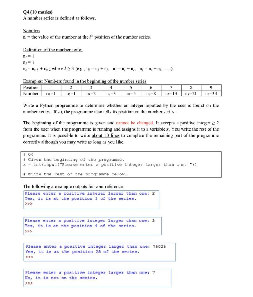 Solved Q4 (10 marks) A number series is defined as follows. | Chegg.com