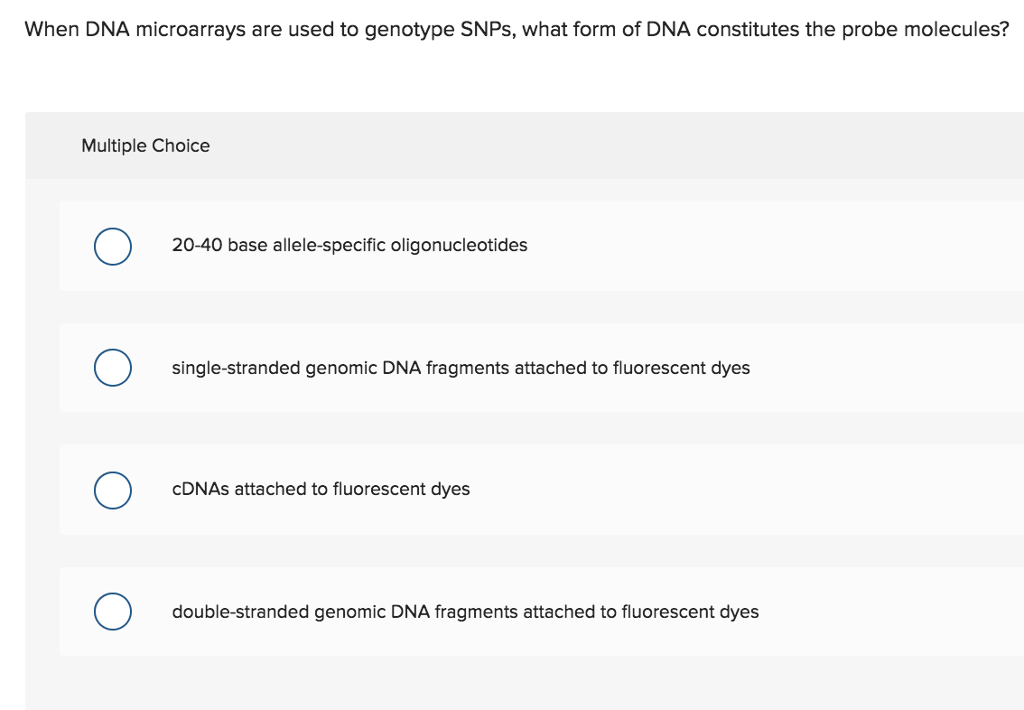 Solved When DNA microarrays are used to genotype SNPs, what | Chegg.com