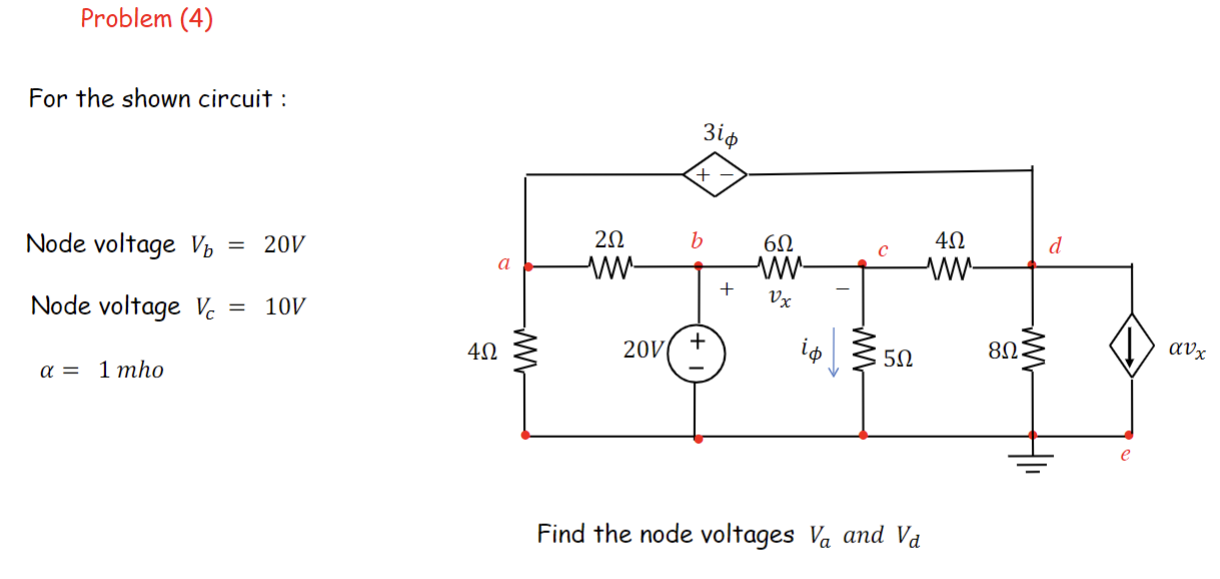Solved Problem (4) For the shown circuit : Node voltage | Chegg.com