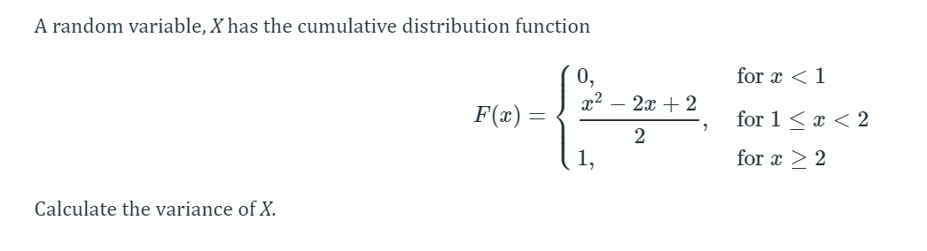 Solved A random variable, X has the cumulative distribution | Chegg.com
