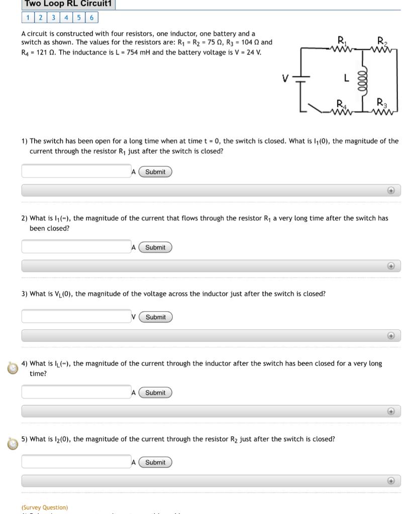Solved Two Loop RL Circuit 1 2 3 4 5 6 A circuit is | Chegg.com