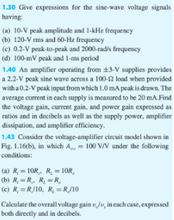 1.30 Give expressions for the sine-wave voltage | Chegg.com